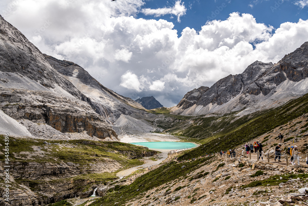Nature scene trekking of landscape Milk Lake yading at Yading national ...