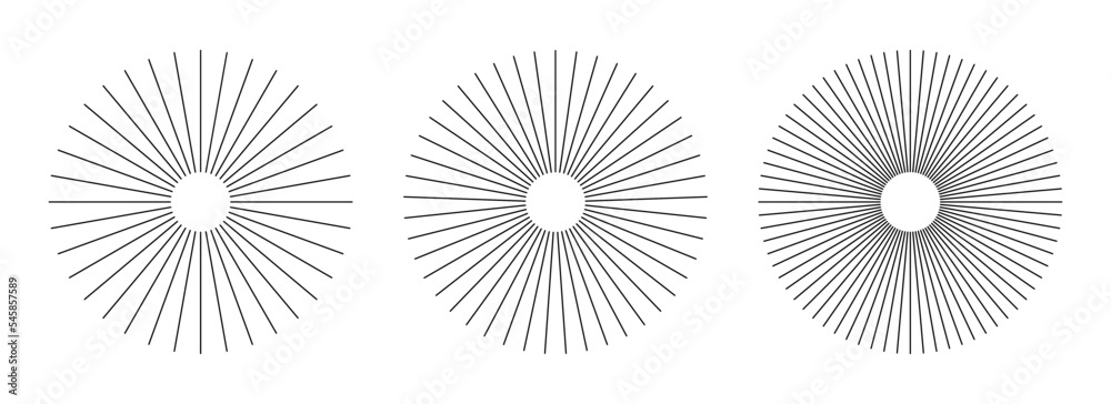 Radial circle lines. Circular radiating lines geometric element. Sun ...