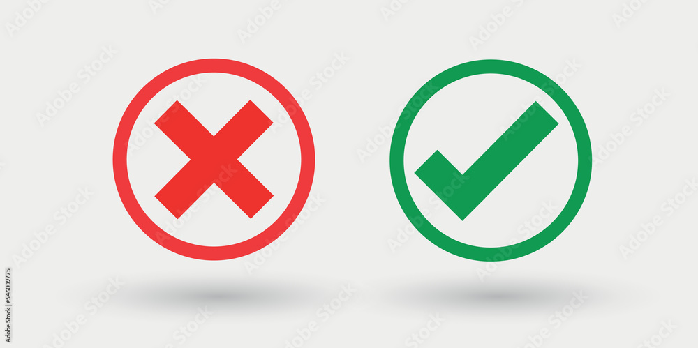 Check mark and cross symbols in flat styles Stock Vector | Adobe Stock