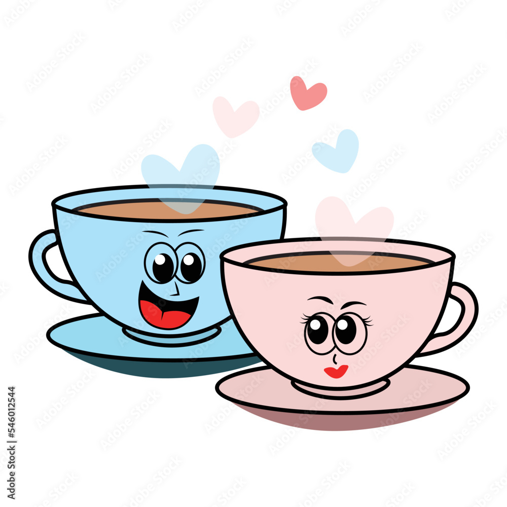 Cute couple tea cup set vector art Stock Vector | Adobe Stock