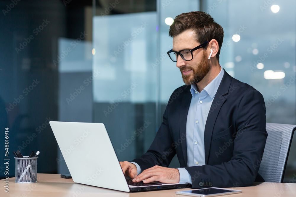Successful mature businessman at work with laptop inside office, man in ...