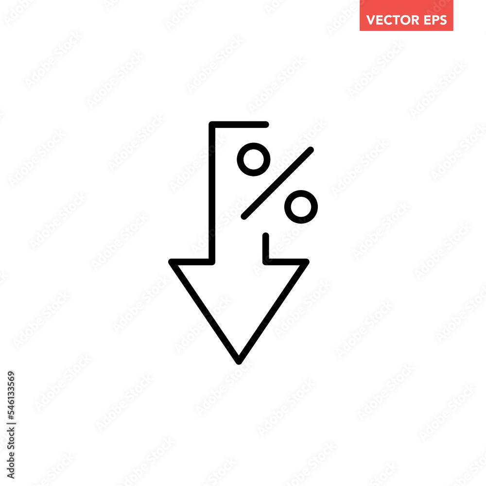 Black single percent rate down line icon, simple business flat design ...