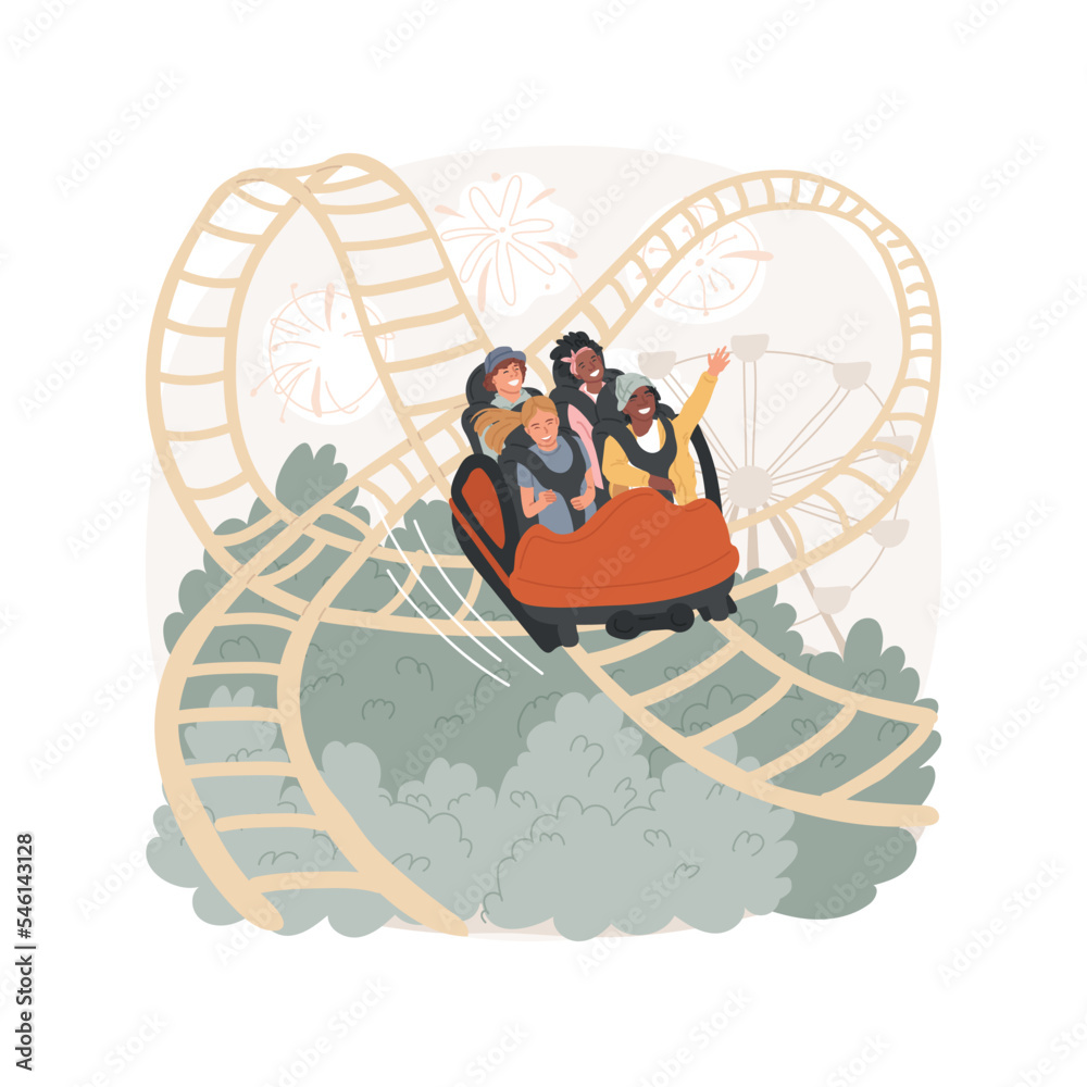 Amusement park isolated cartoon vector illustration. Children in roller ...