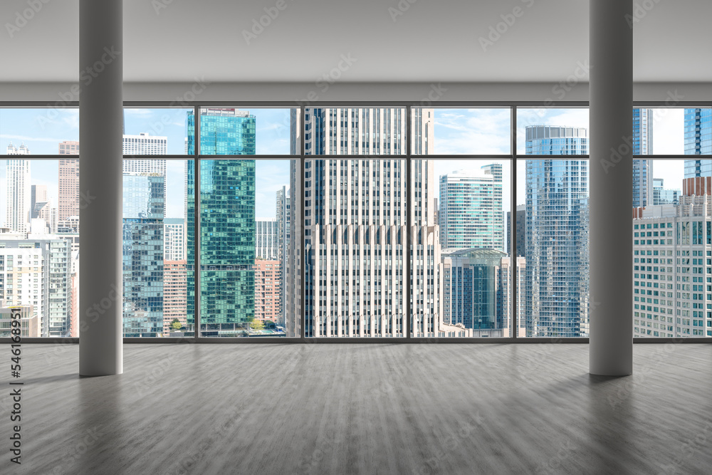 Downtown Chicago City Skyline Buildings from High Rise Window ...