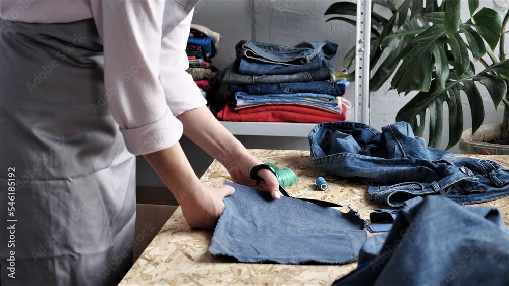 Denim Jeans Recycle and Reuse. Sustainable Fashion. Designer sew from ...