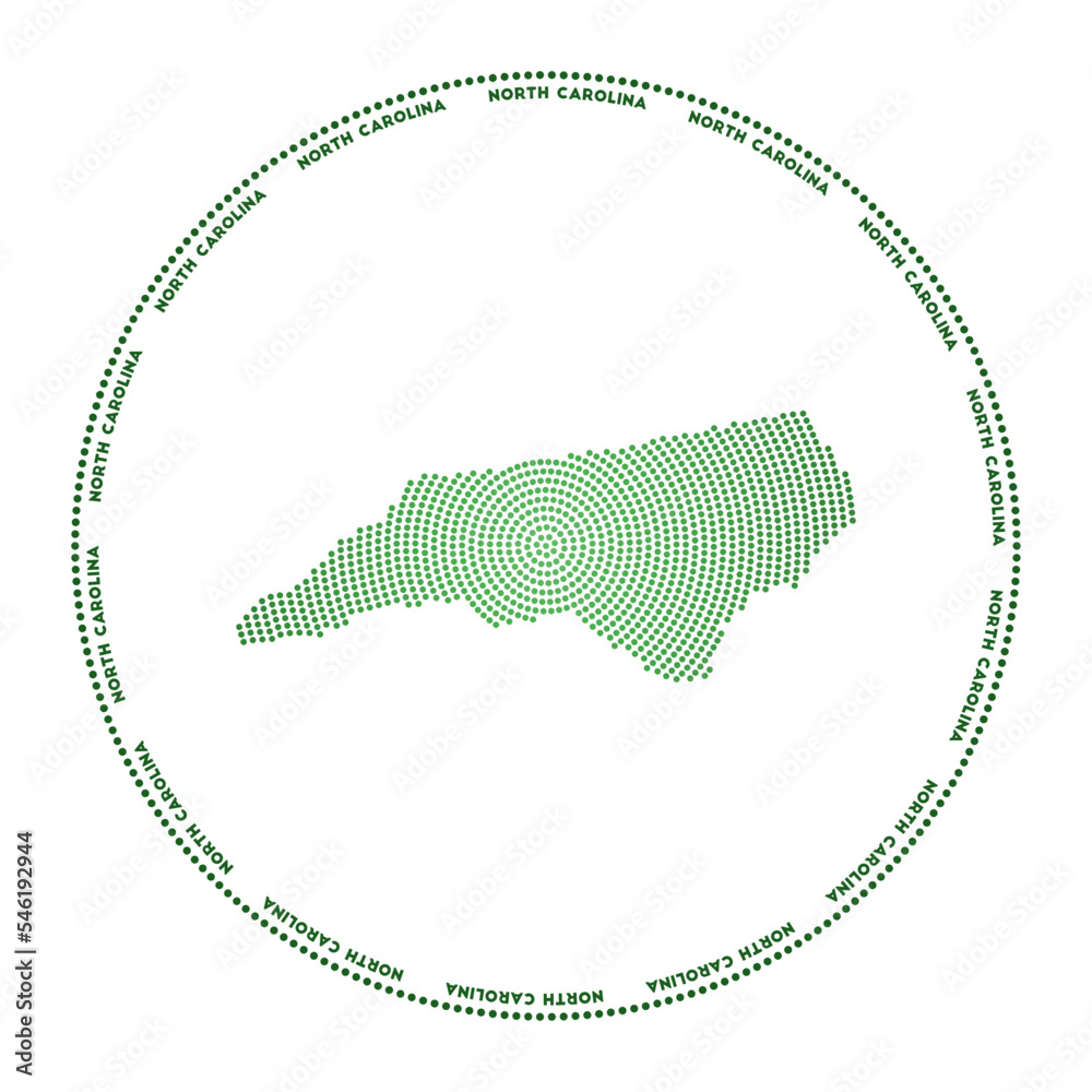 North Carolina round logo. Digital style shape of North Carolina in ...