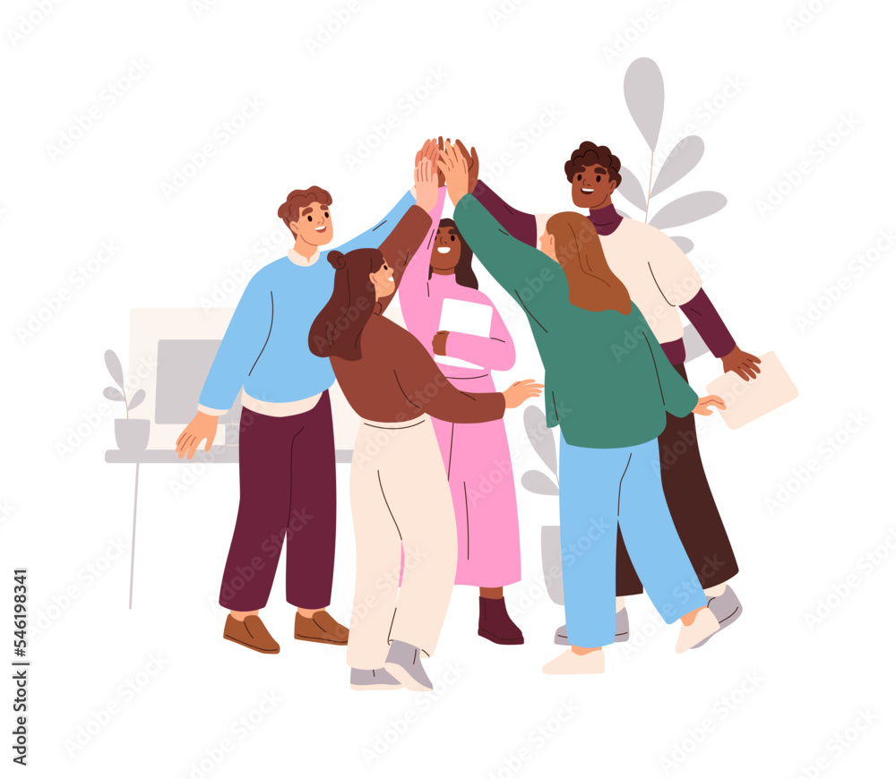 Business team celebrating work success in office together. Happy ...