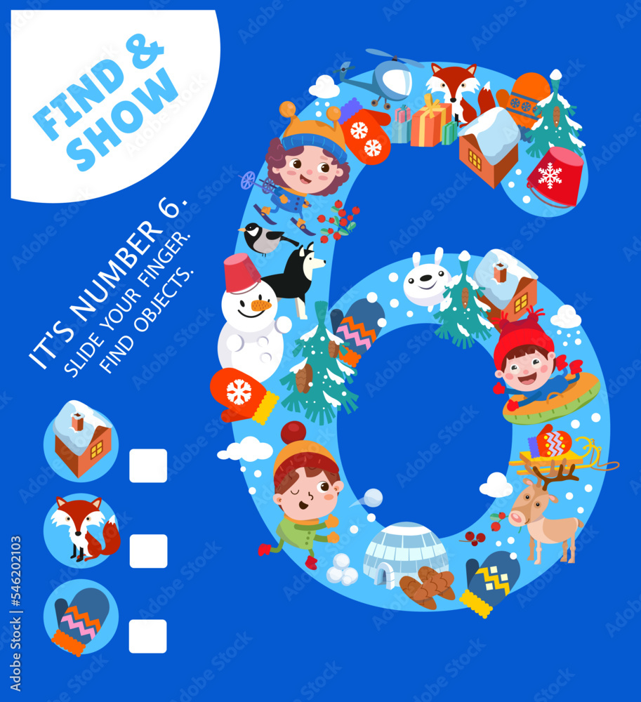 Learn the numbers from 1 to 9. Puzzle game for children. Find the ...