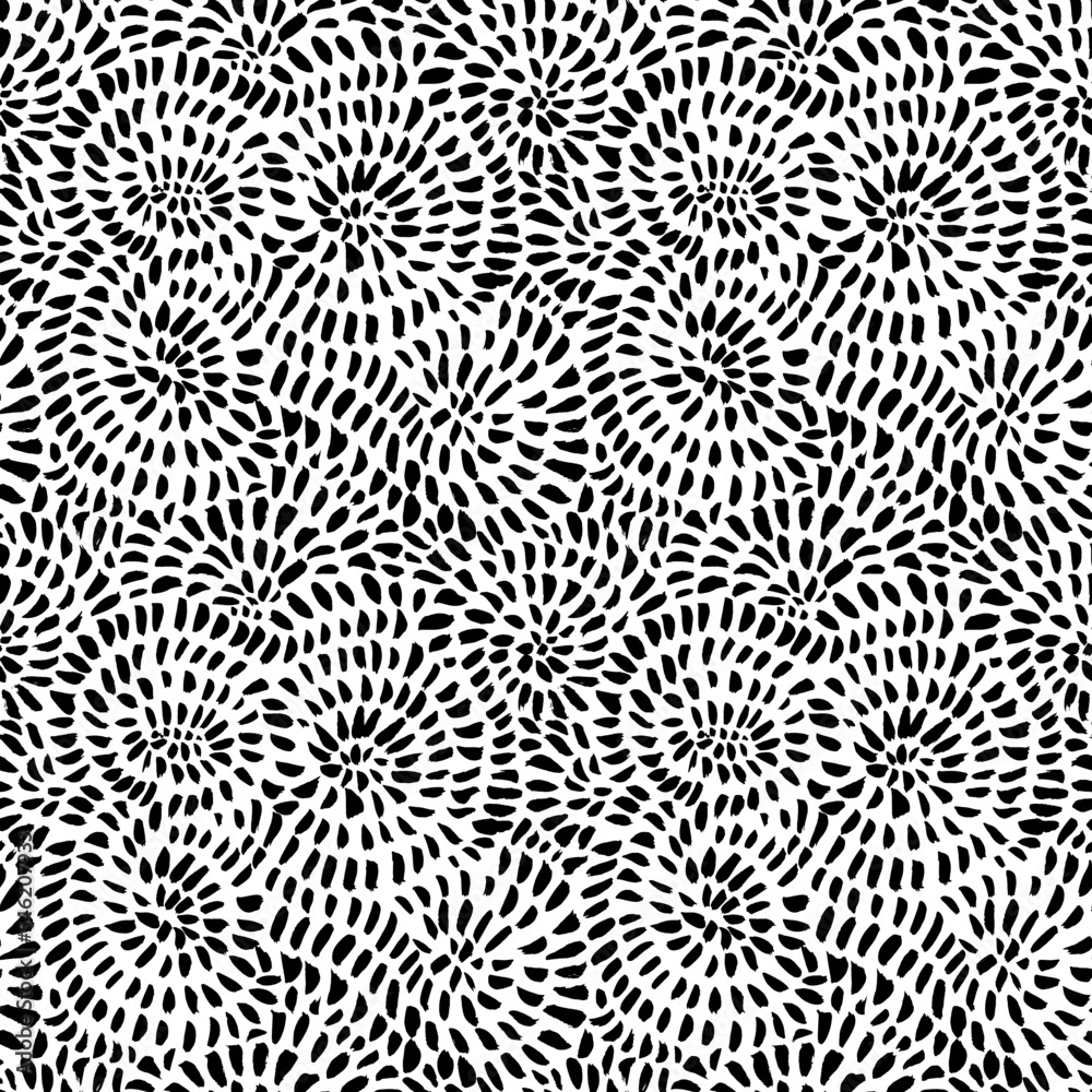 Dotted lines in swirl shape seamless pattern. Black and white vector ...