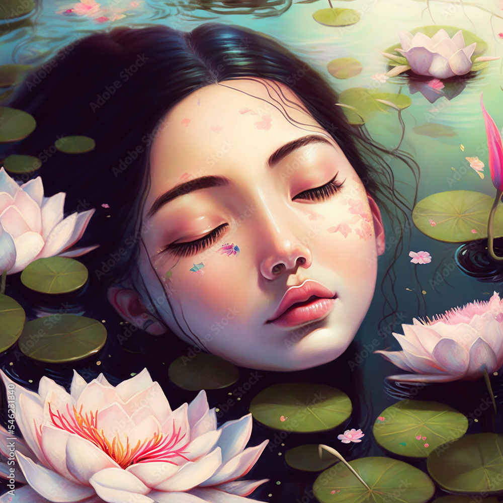 Ophelia from Hamlet in river Illustration, Beautiful Asian woman ...