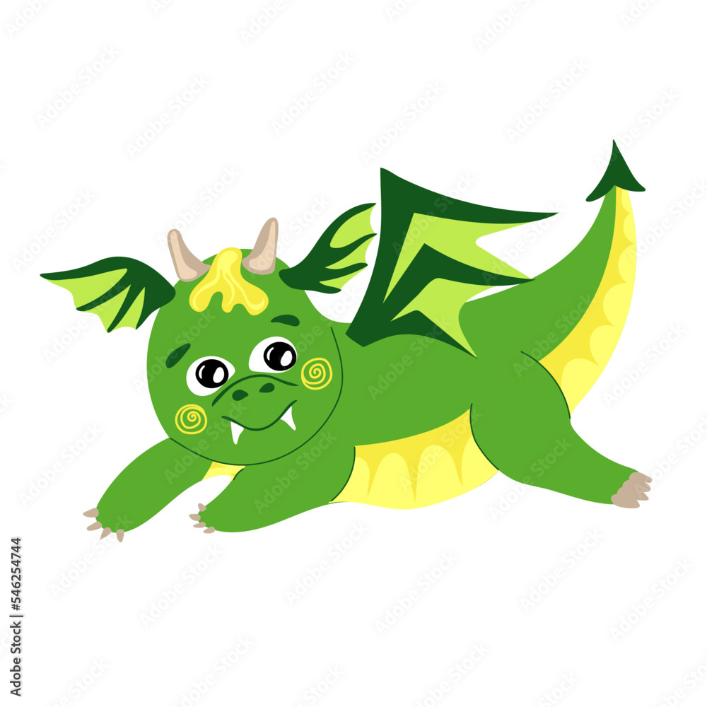 Dragon kid. Funny baby dragon, cute magic lizard with wings and horns ...