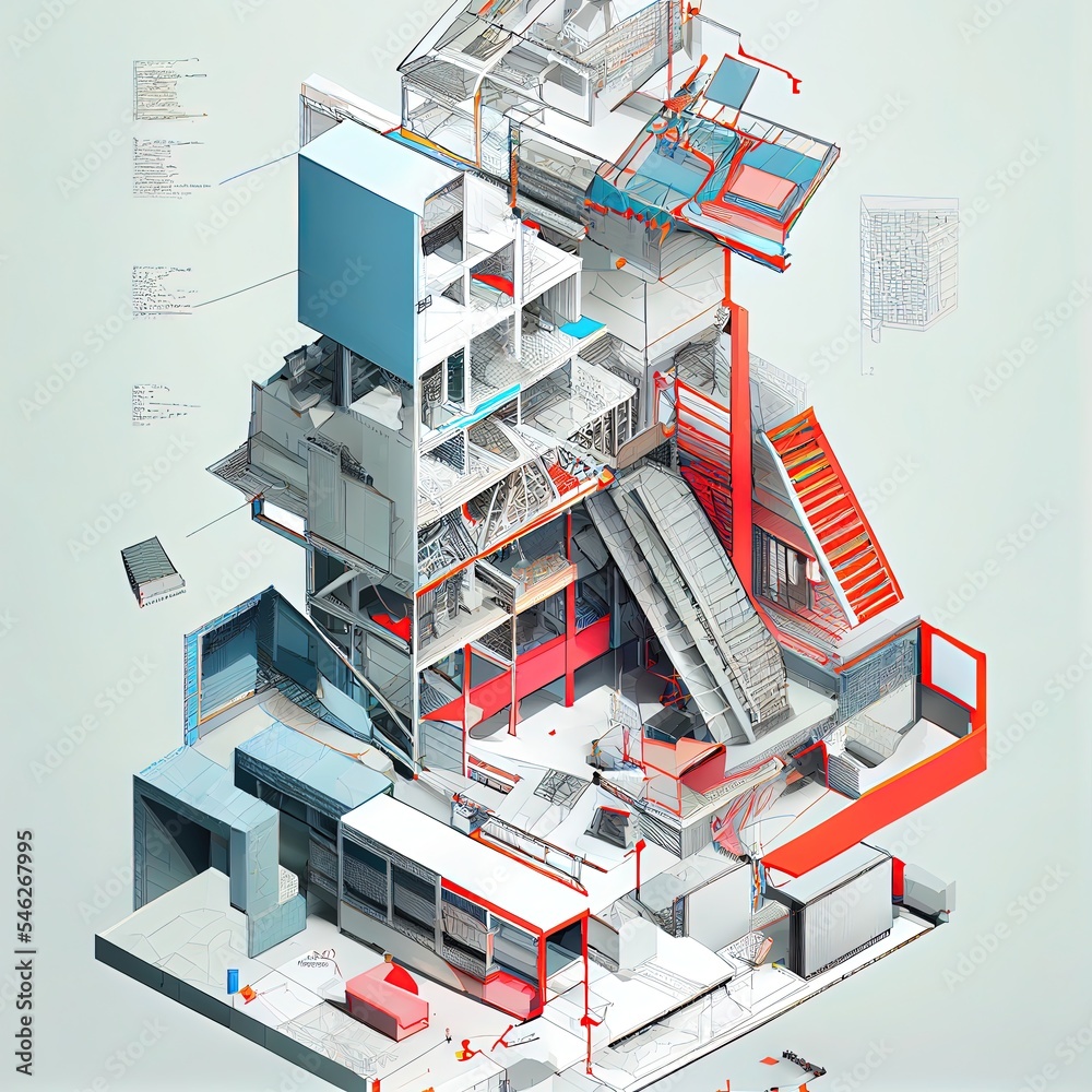 3d architecture exploded diagram illustration Stock Illustration ...