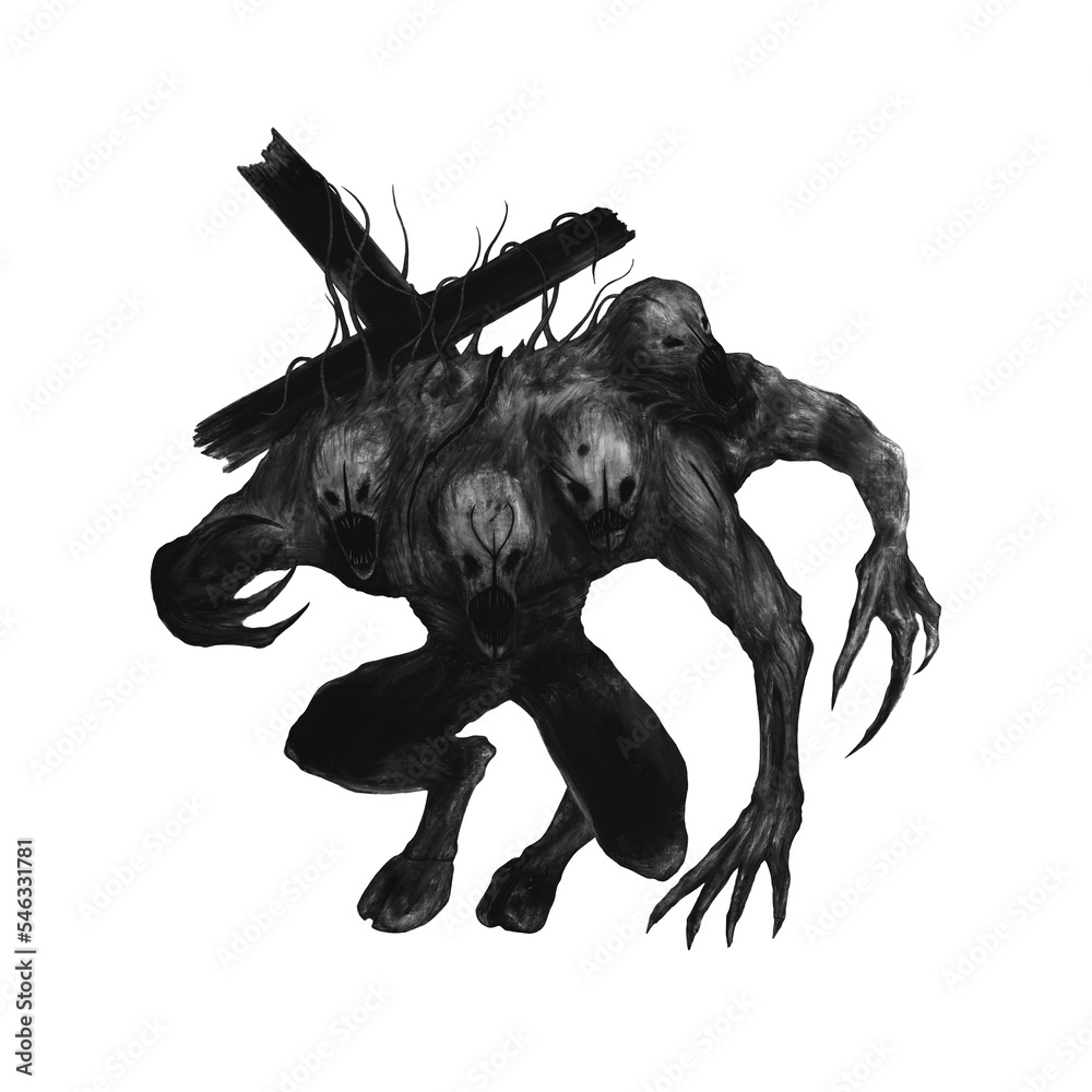 Stock-Illustration „Demon four-headed monster, dark art, concept art ...