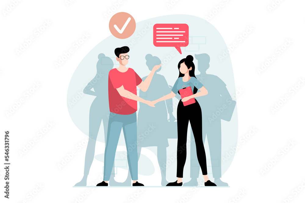 Ilustración de Stock Employee hiring process concept with people scene ...