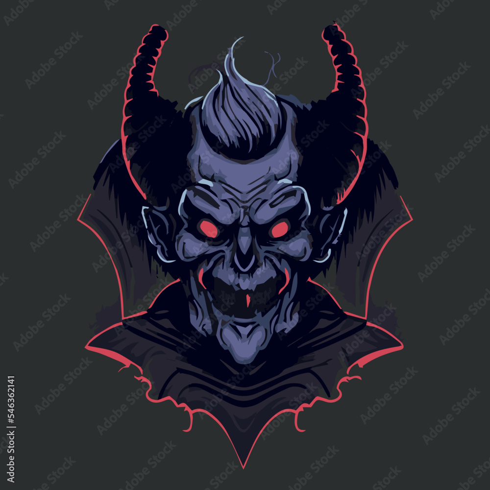 Demon vector art. Japan culture, angry face, evil asian graphic horror. Shinigami of death ...