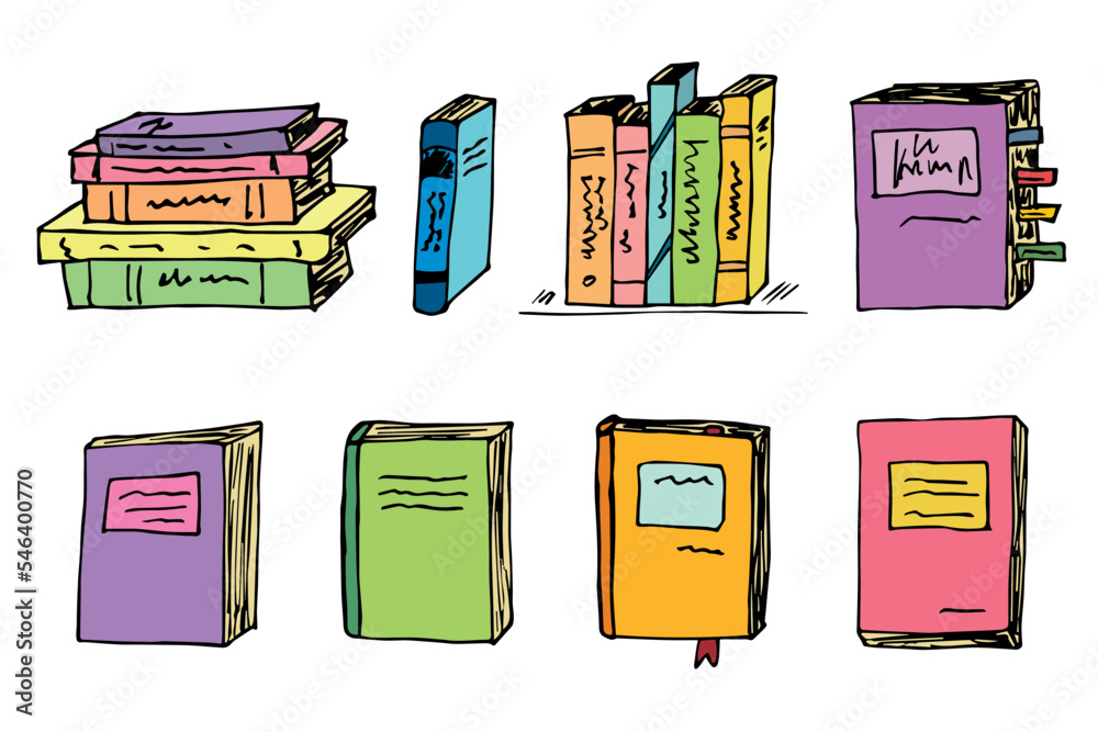 Vector book clipart set. Hand drawn school illustration. For print, web ...