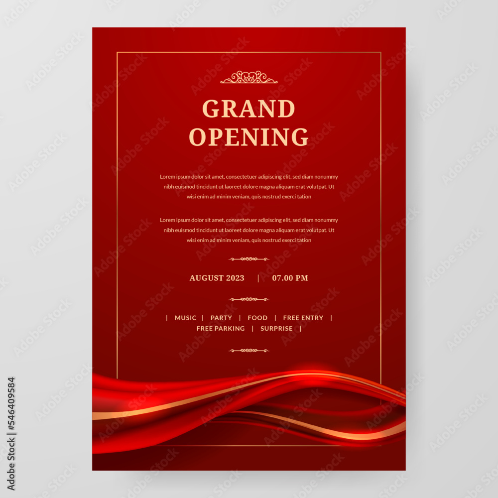 Grand Opening poster celebration with red fabric satin silk ribbon ...