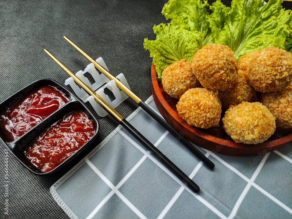 Brulee Bomb or Bitterballen, homemade snack from smoked beef, carrot ...