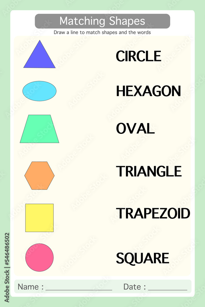 Worksheet 2D Colorful Geometric shapes. draw a line to match shapes and ...