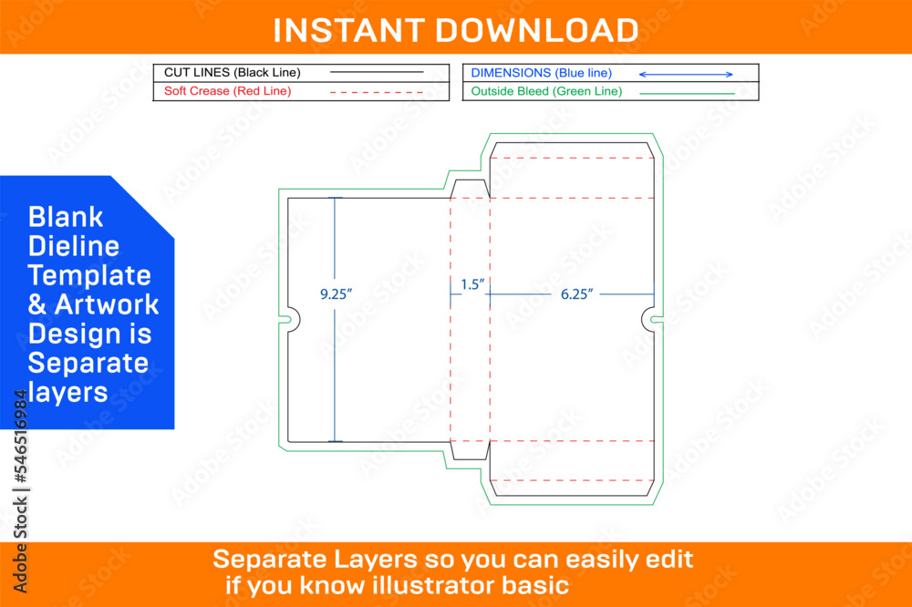 Side open Book box 9 x 6 x 1.5 inch, Book cover box Dieline template ...