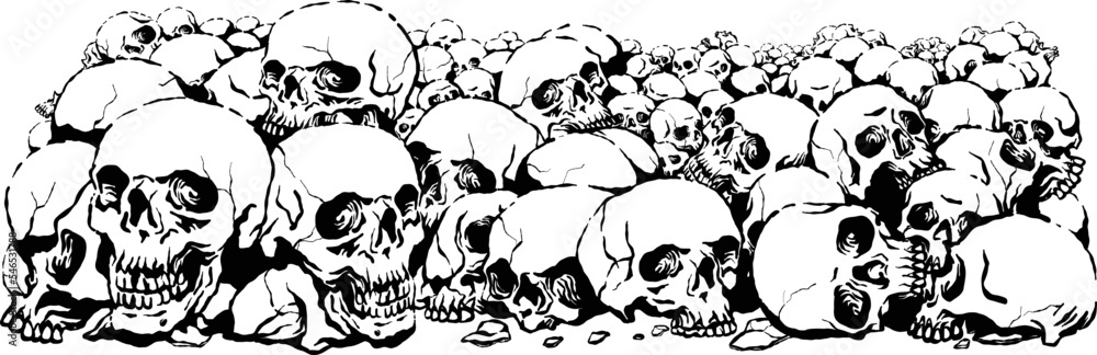 Vetor A pile of skulls human skulls skeleton broken bones spooky horror ...