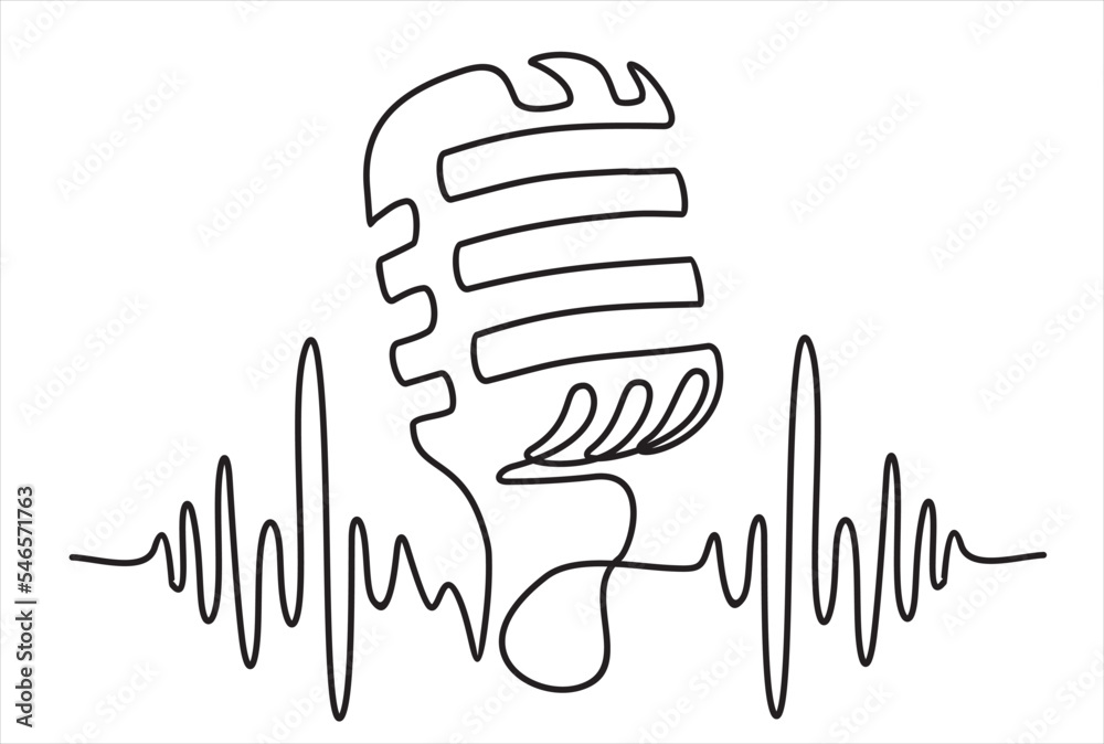Continuous one single line drawing Retro microphone logo icon, tattoo ...