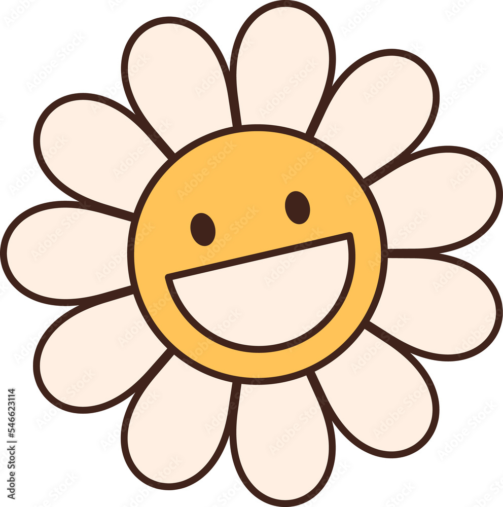 Daisy flower in trendy retro cartoon style. Groovy hippie 70s ae Stock ...