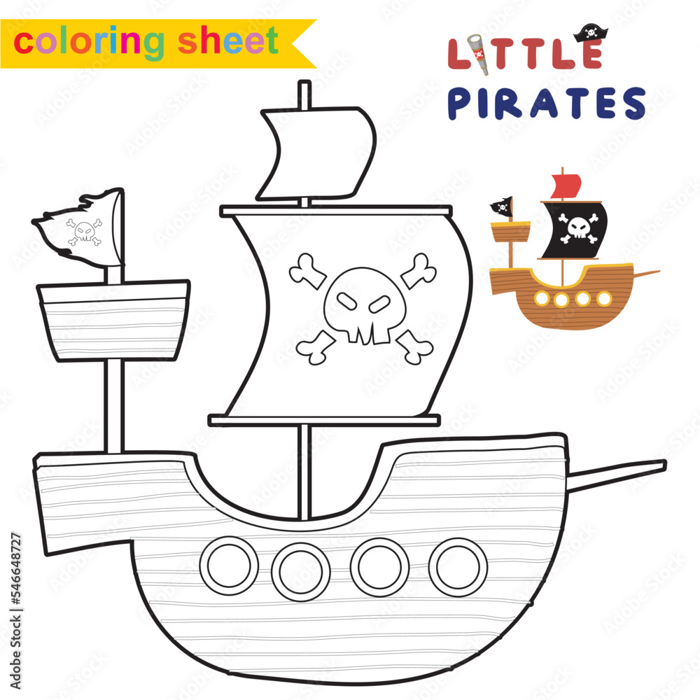 เวกเตอร์ Stock Cute pirate coloring page. Educational printable ...