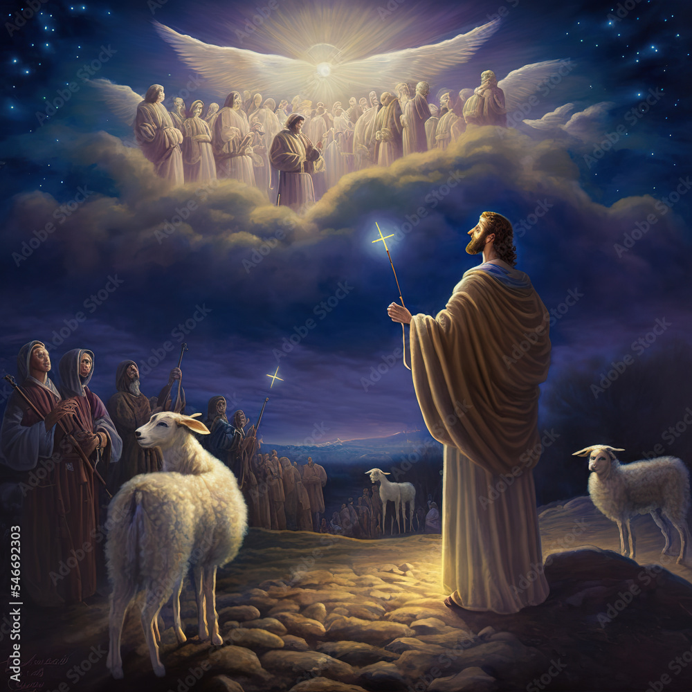 While shepherds watch their flocks by night, an angel of the lord comes ...