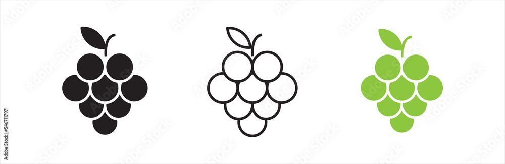Grape icon set. Grape Icon Food Fruits. Different wine grapes. Bunch of ...
