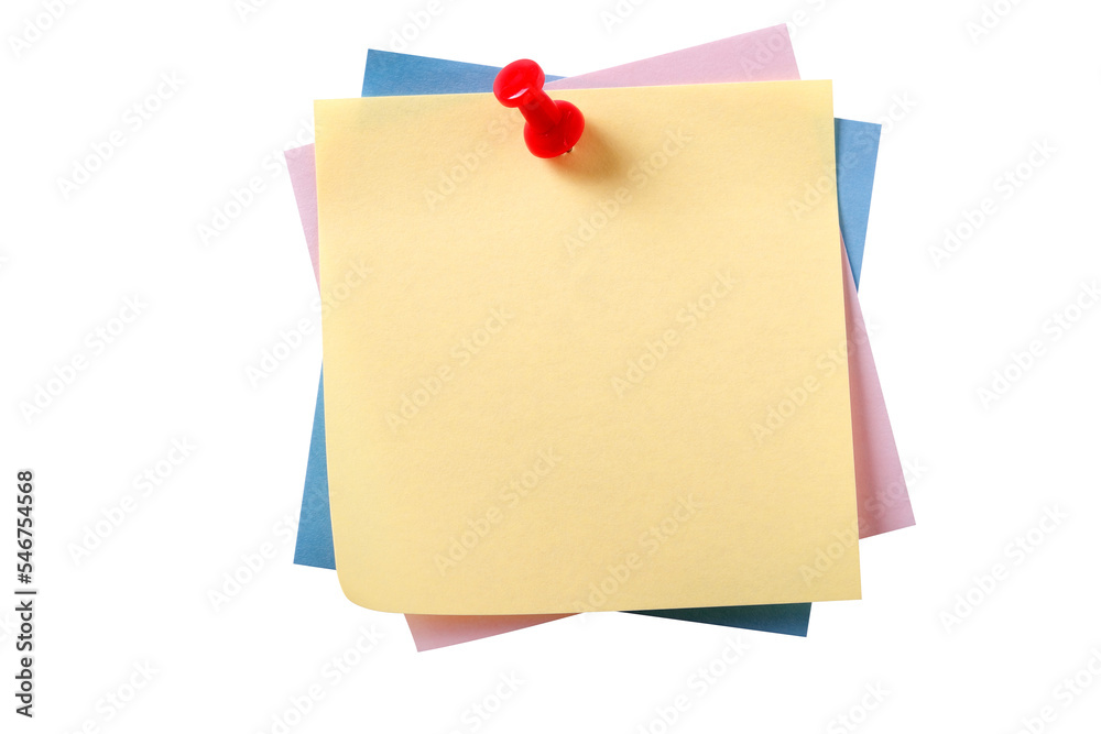 Various colors square sticky post it style note with pushpin yellow ...