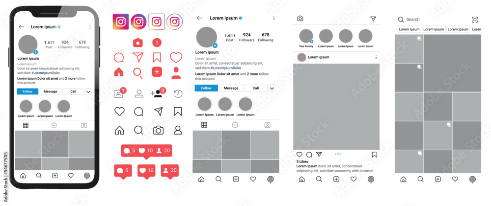 Instagram mockup collection set including icons, logos and app mockups ...