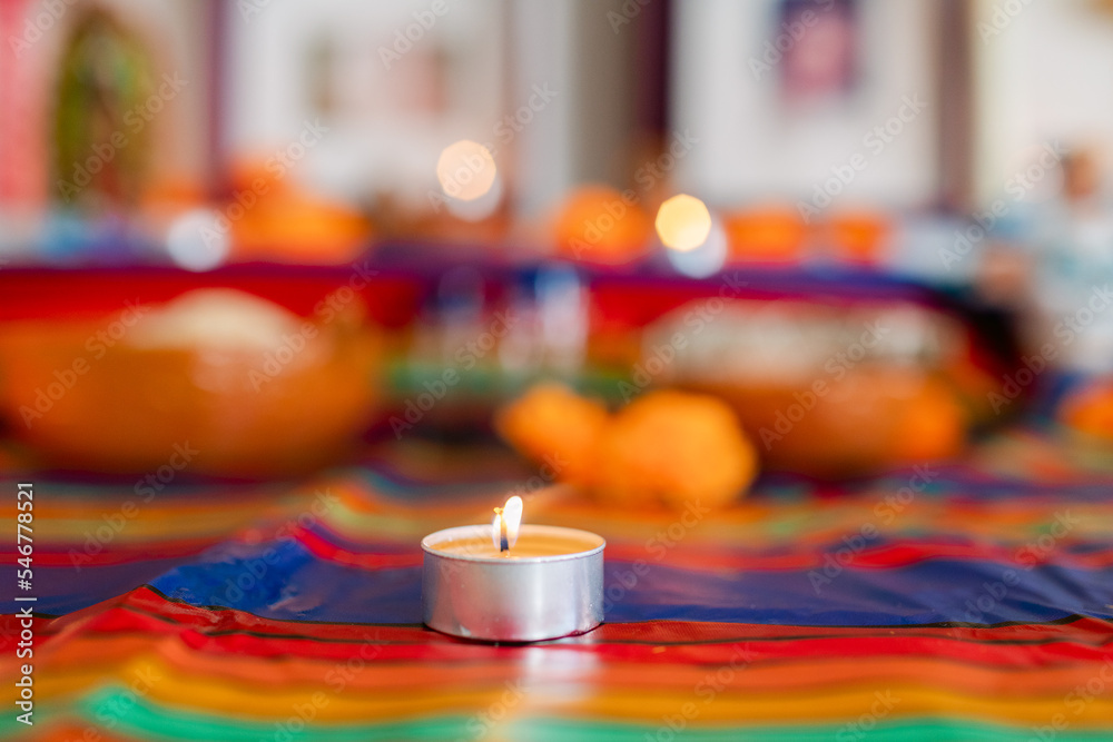 Lit candle in mexican offering altar Stock Photo | Adobe Stock