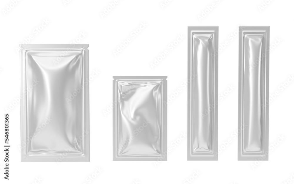 Blank silver foil sachet, mockup pouch bags and sticks for wet wipes ...