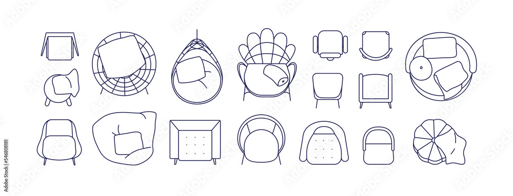 Armchairs designs, top view. Overhead chairs, seats for living room ...