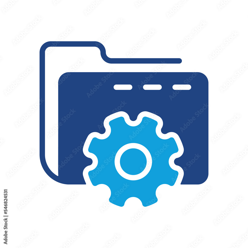Setting of Data Folder Color Icon. Computer Folder with Gear Silhouette Icon. Options and ...