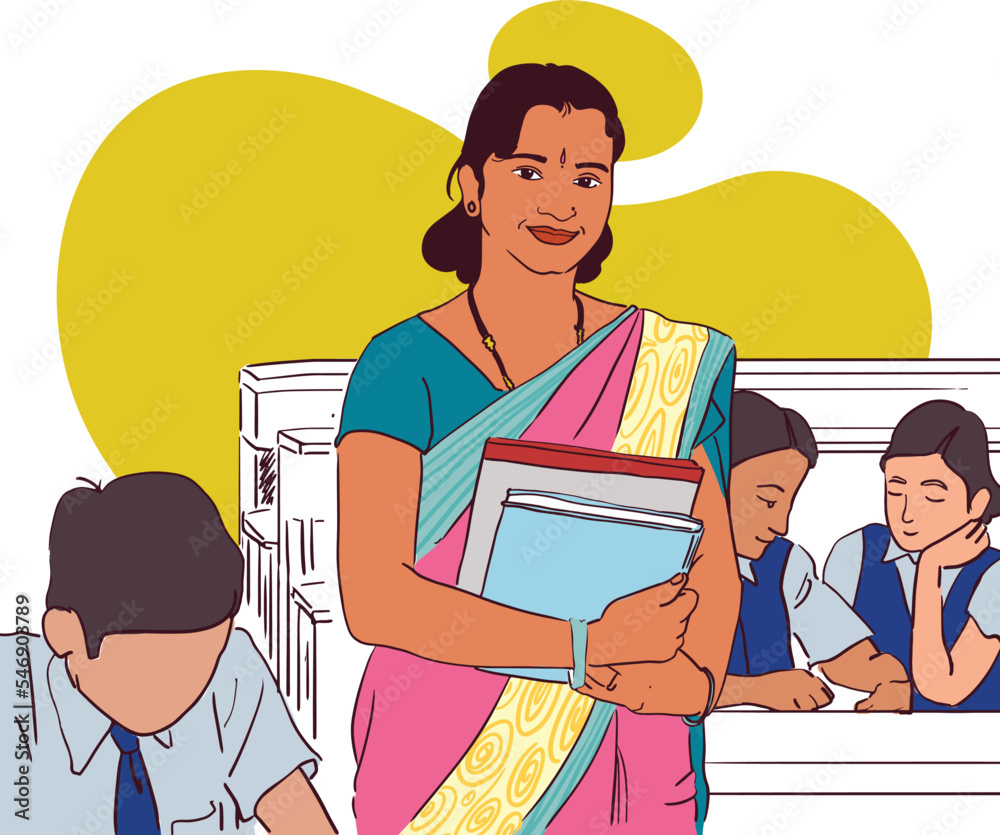 Rural indian teacher standing in class, smiling and confident indian ...