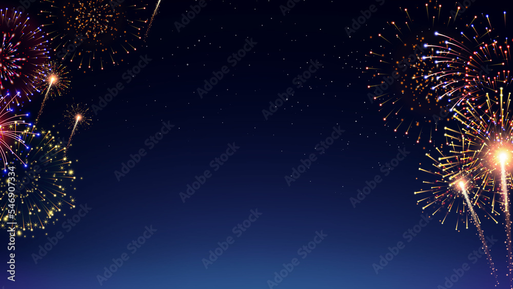 Fireworks Background Happy New Year With Glitter And Fireworks Stock
