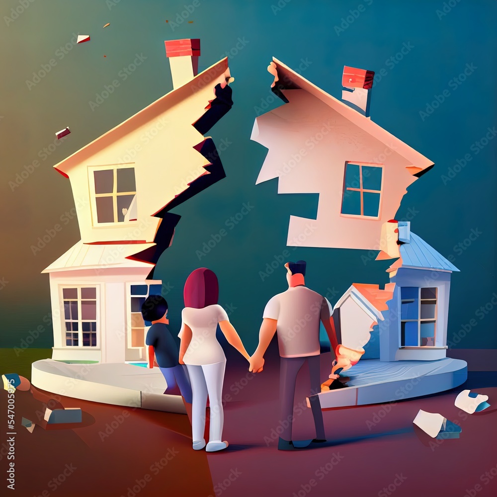 Broken family after a bitter divorce settlement and separation with a ...