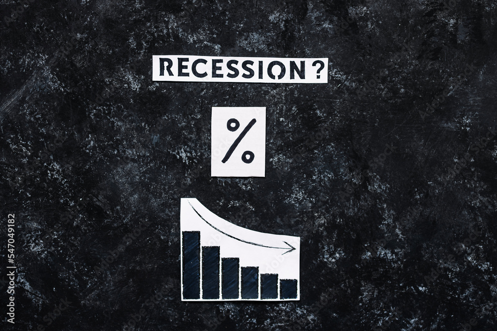 Recession? text with percentage symbol and chart with economic growth ...