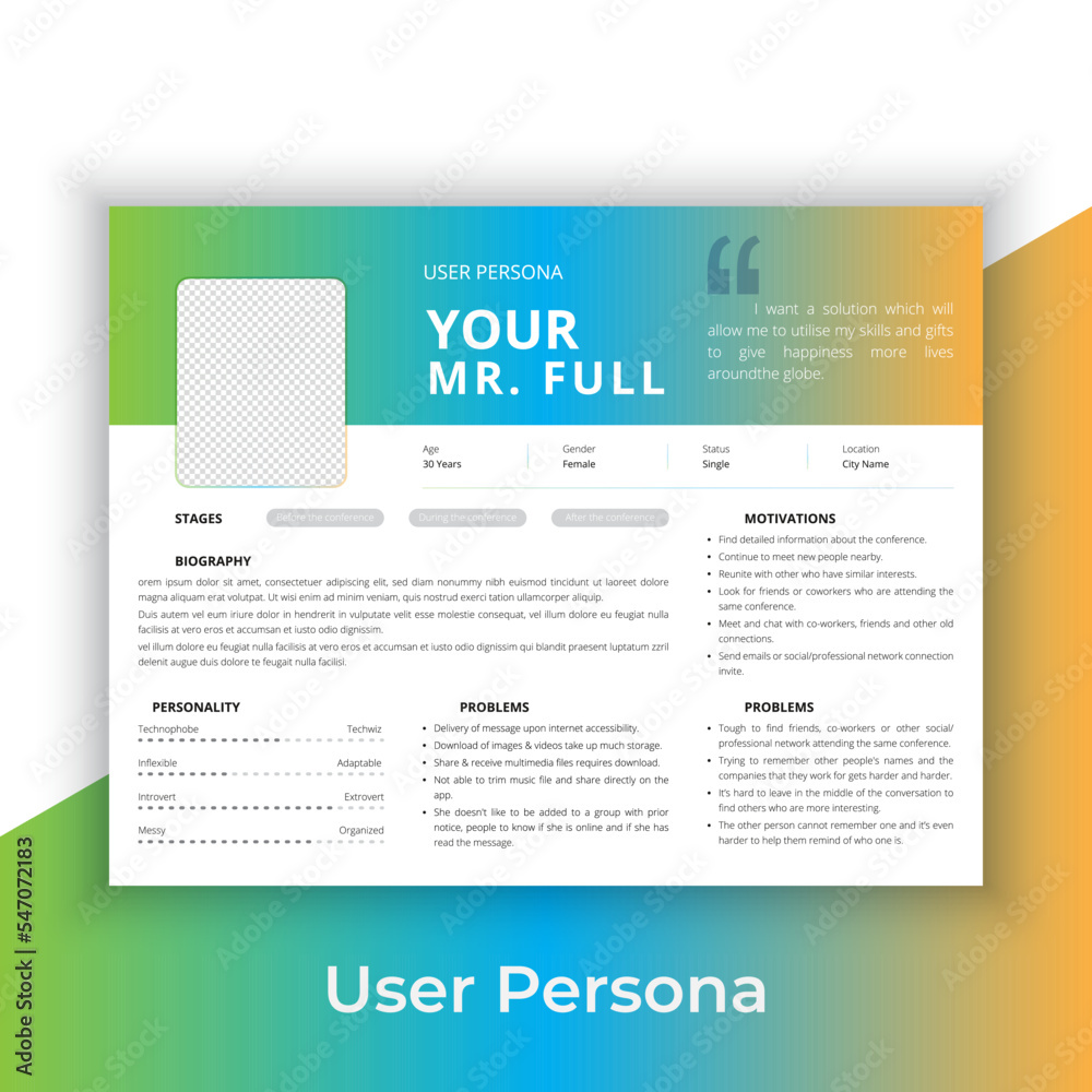 เวกเตอร์ Stock User Persona Document Template Vector Illustration ...