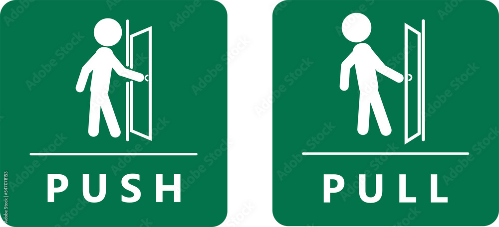 Isolated Trasnparent Push and Pull to open door green square sign ...