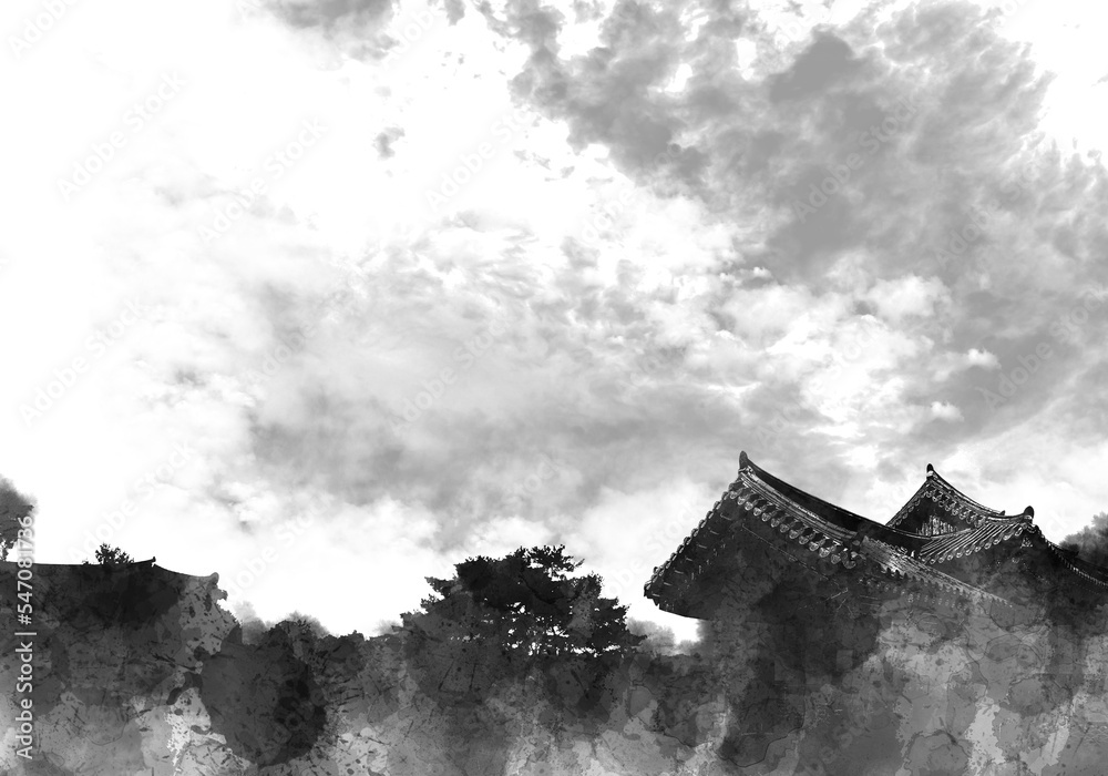 Korean traditional background An illustration of hand-painted paintings ...