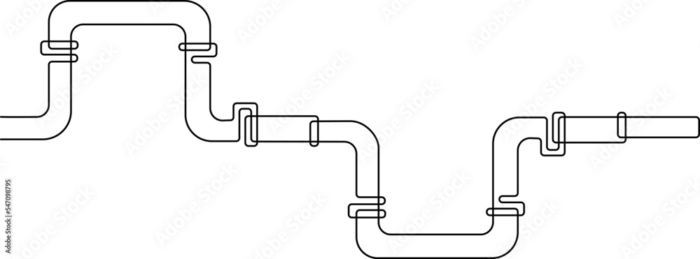 Large metal pipe. Gas pipeline or oil pipeline. Continuous line drawing ...