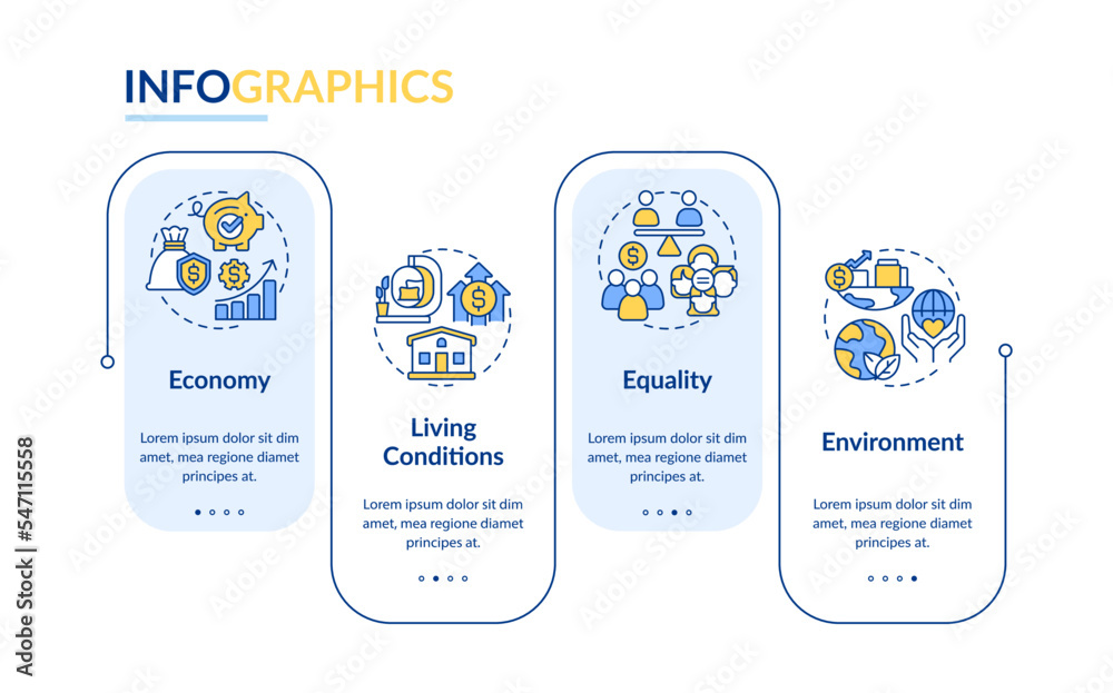 Elements of inclusive growth rectangle infographic template. Data ...
