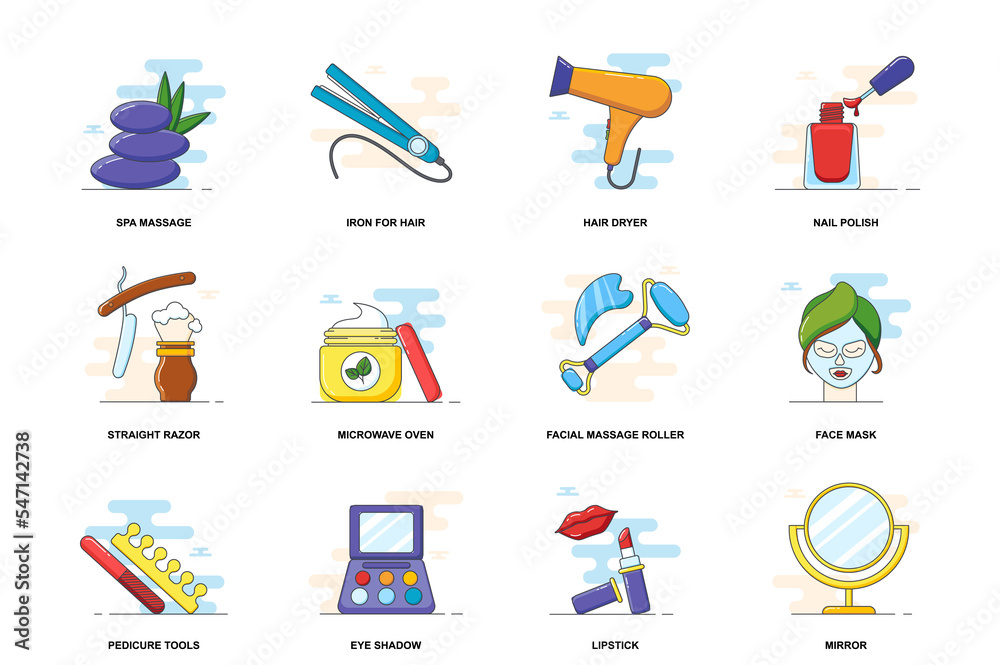 Ilustrace Beauty items web concept stroke flat line icons isolated set ...