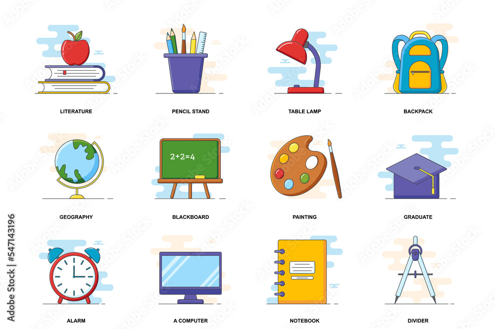 Education web concept stroke flat line icons isolated set. Study at ...