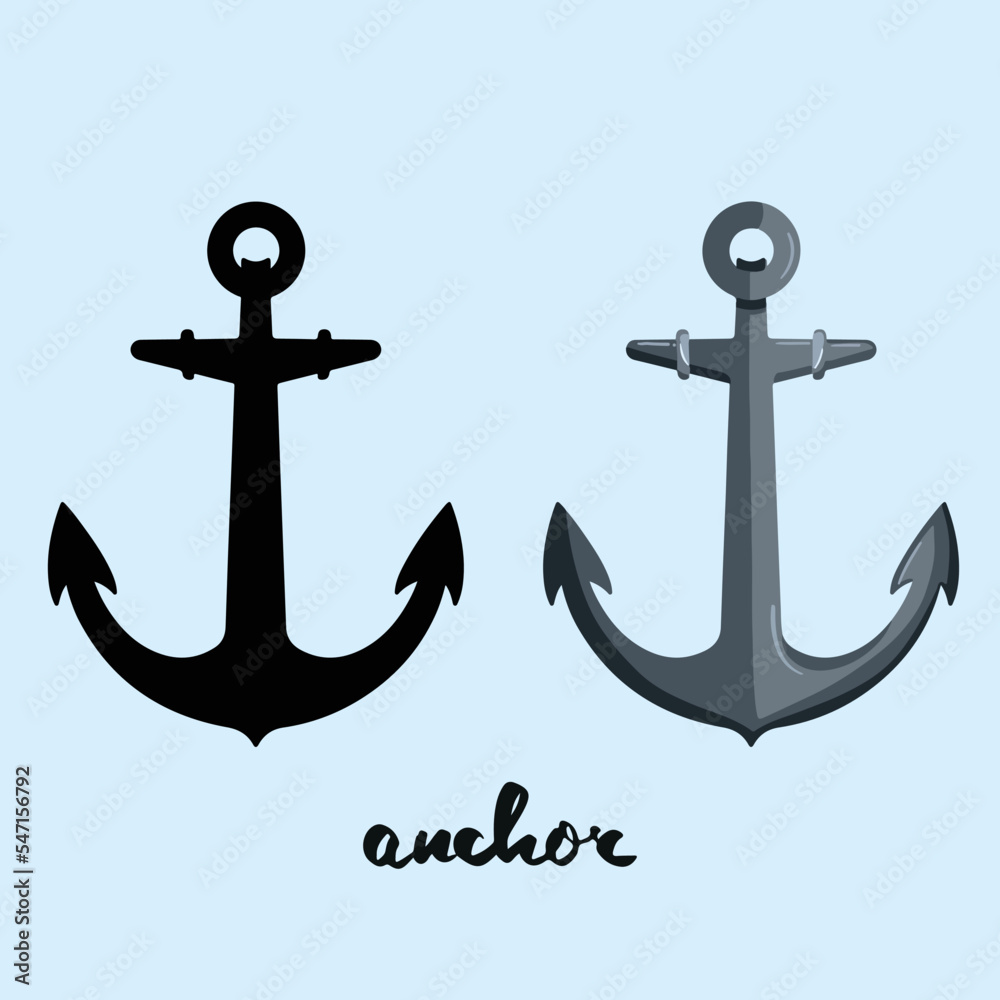 Anchor vector illustration set collection with black silhouette and ...