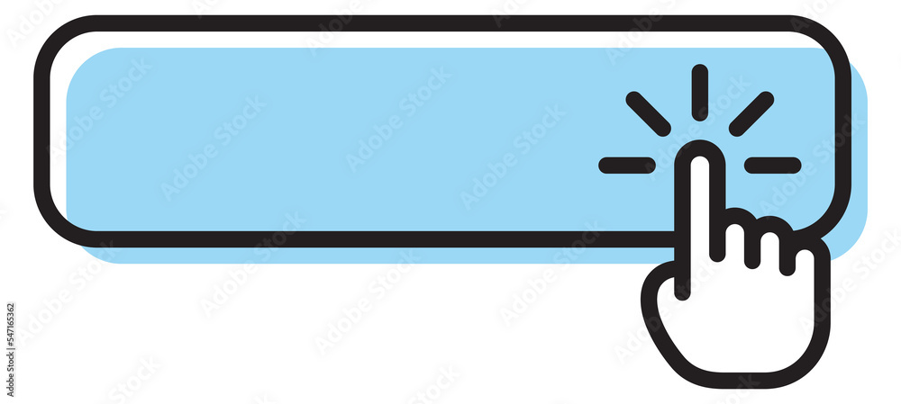 Clicked button with pressing finger cursor. Action interface element ...