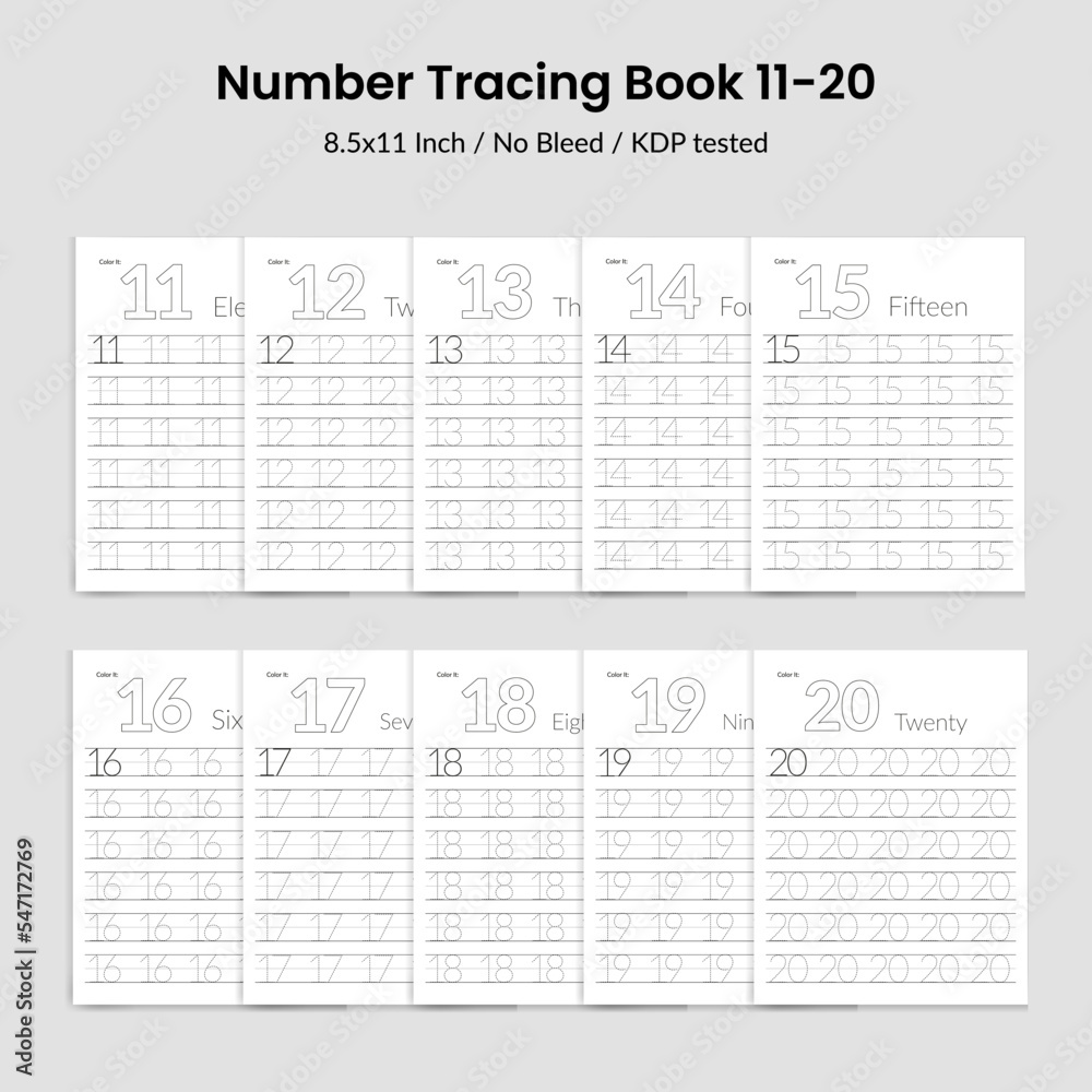 Vector de Stock Number Tracing Book 11-20 practice worksheet.Worksheet ...
